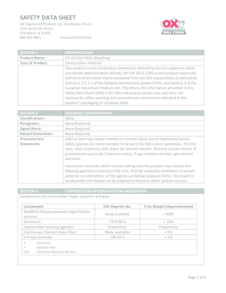 SDS_OX-ISO-Red-MAX-Sheathing_2018_0920 | OX Engineered Products