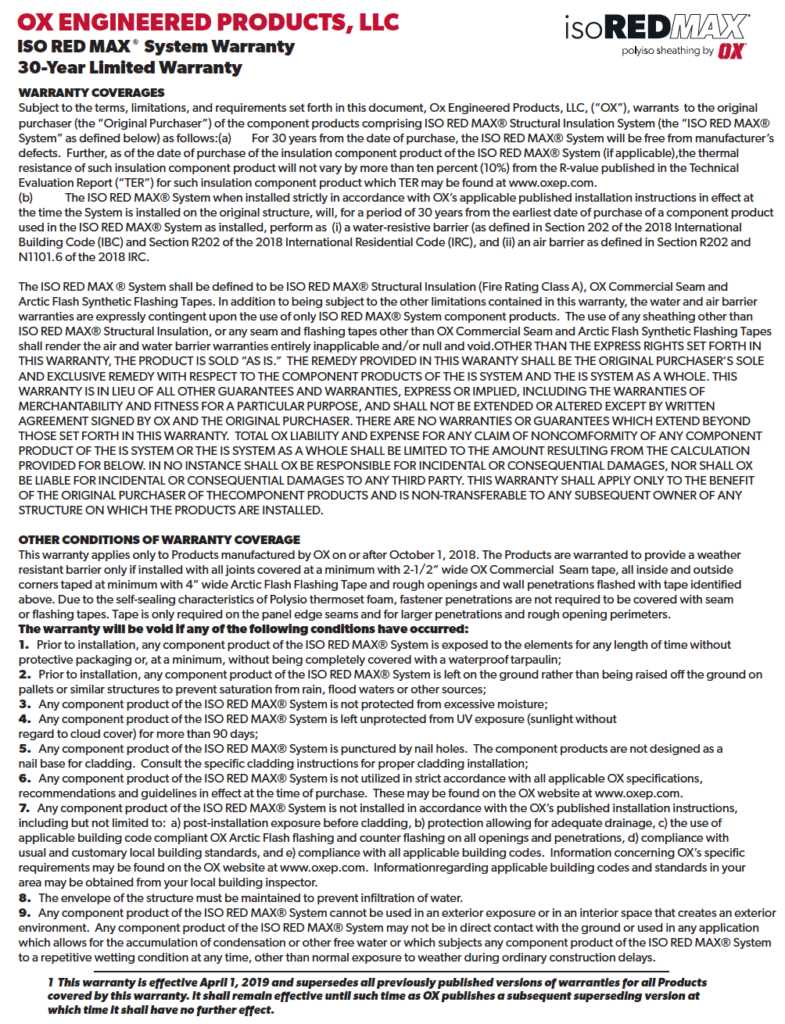 ISO RED MAX Warranty thumbnail | OX Engineered Products