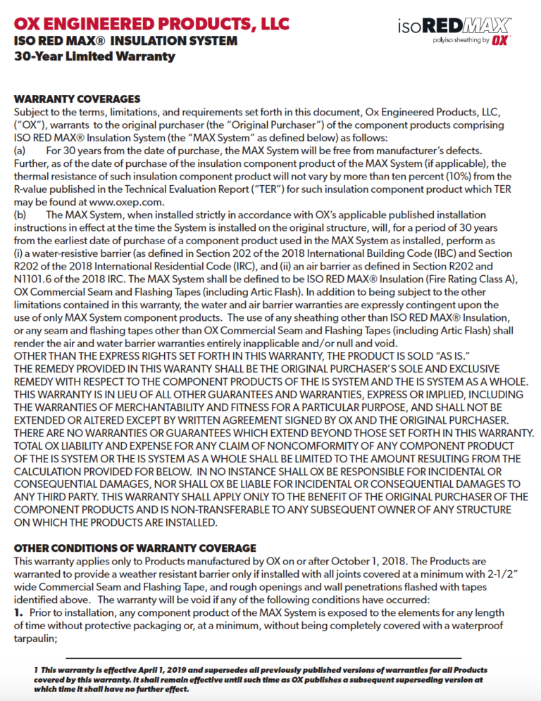 ISO REDMAX Warranty thumbnail | OX Engineered Products