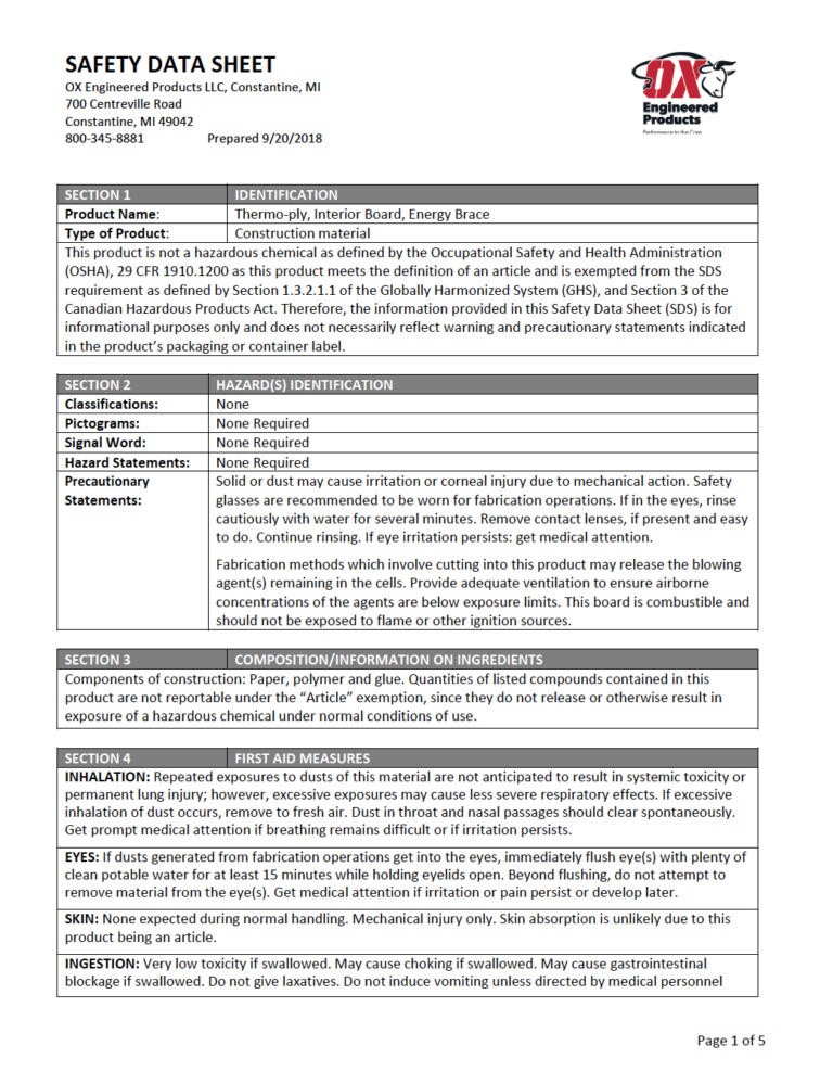 thermo ply safety data sheet thumbnail | OX Engineered Products